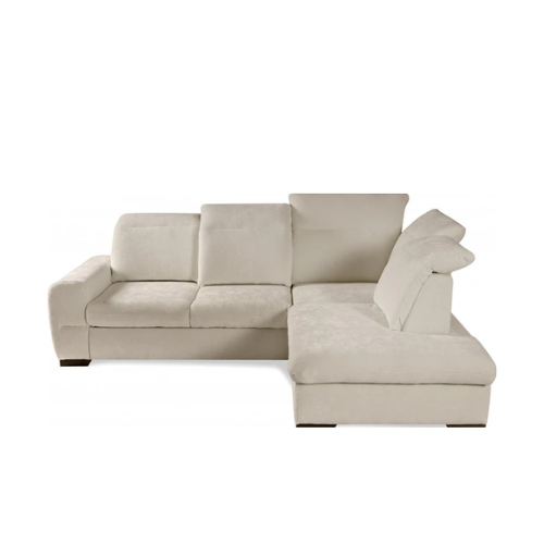 Canapé d’angle convertible en velours beige avec fonction lit et coffre intégré | Decora Home