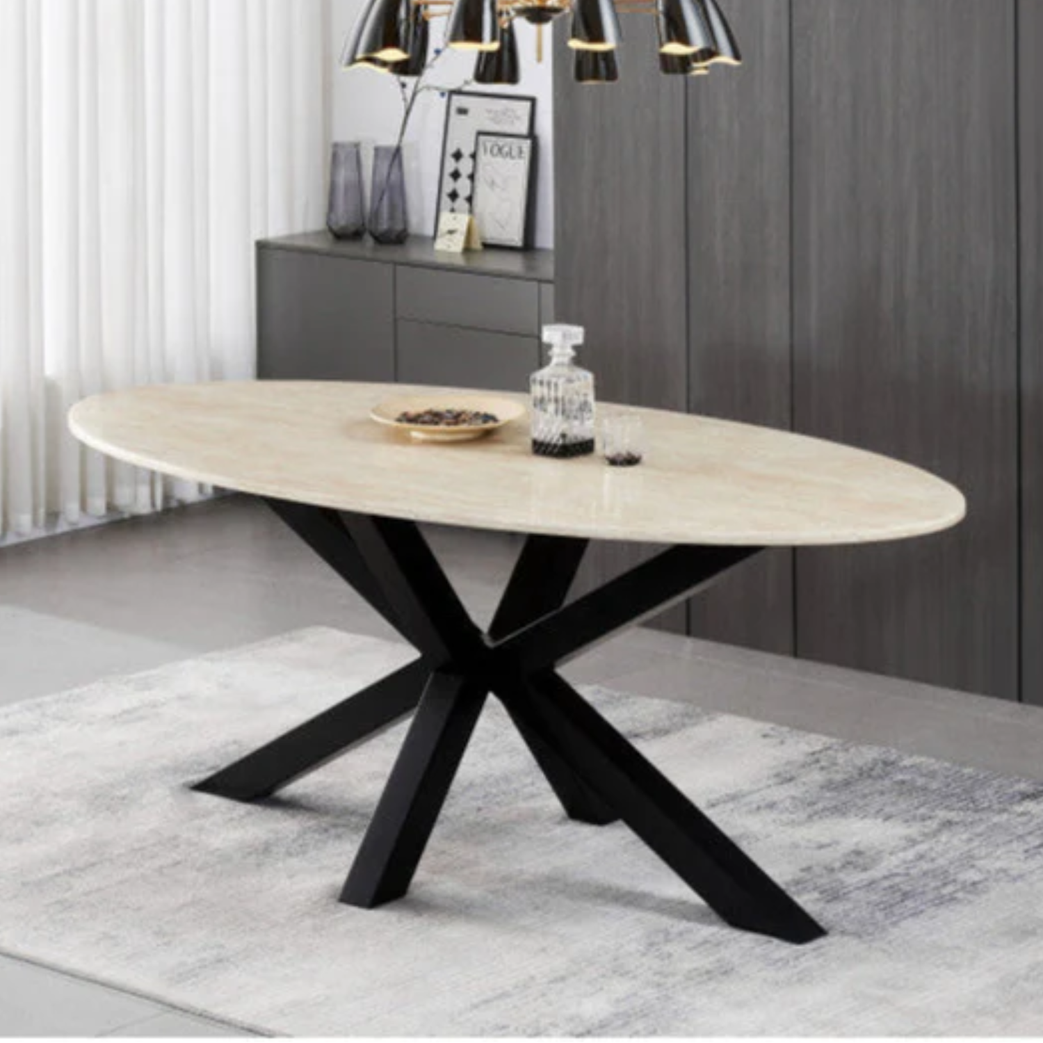 Table à Manger en Marbre Artificiel avec piétement en acier | Decora Home
